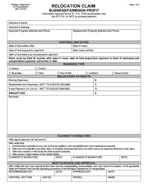 Fillable Online RELOCATION CLAIM Fax Email Print - pdfFiller