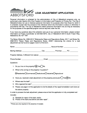 Fillable Online LEAK ADJUSTMENT APPLICATION Fax Email Print - pdfFiller
