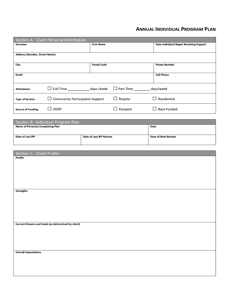 Fillable Online ANNUAL INDIVIDUAL PROGRAM PLAN Fax Email Print - pdfFiller