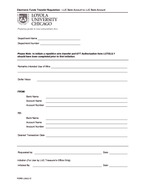 Fillable Online Electronic Funds Transfer Requisition - LUC Bank Account to LUC Bank Account Fax ...