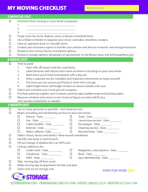 Fillable Online MY MOVING CHECKLIST Fax Email Print - pdfFiller
