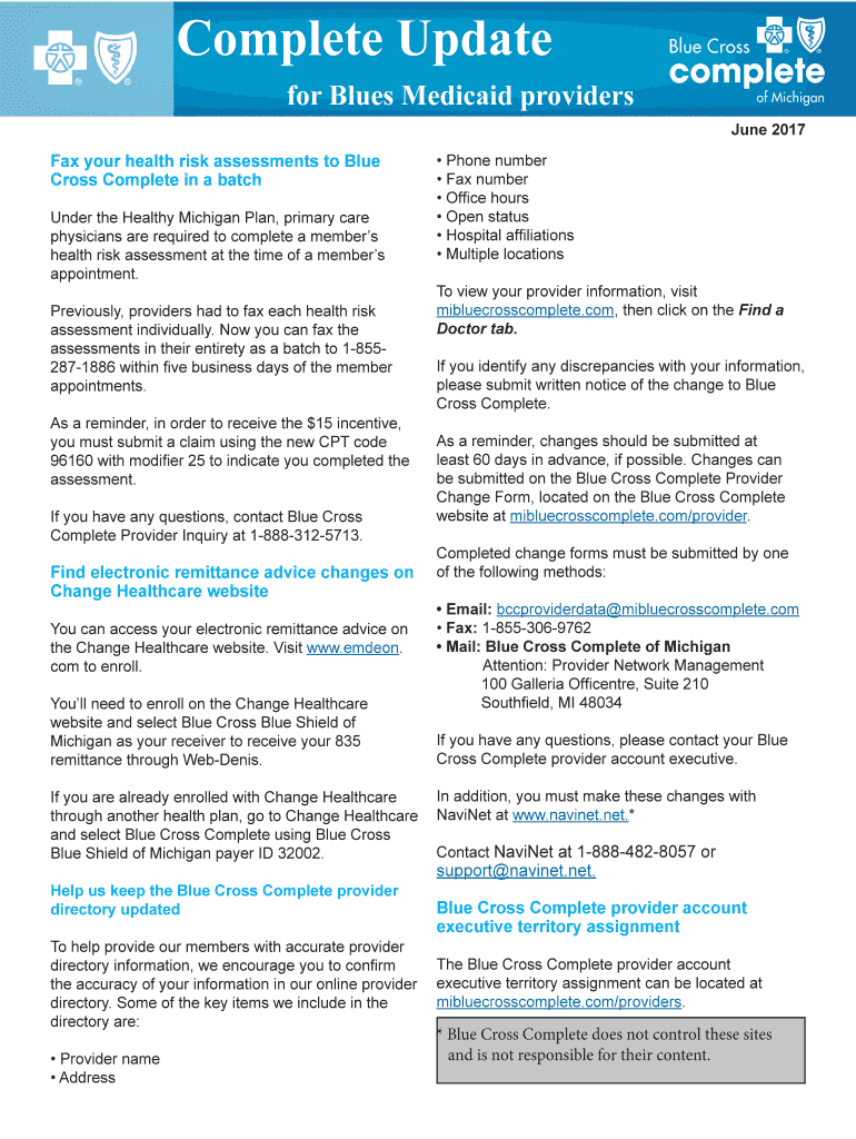 Fillable Online Fax your health risk assessments to Blue Fax Email ...