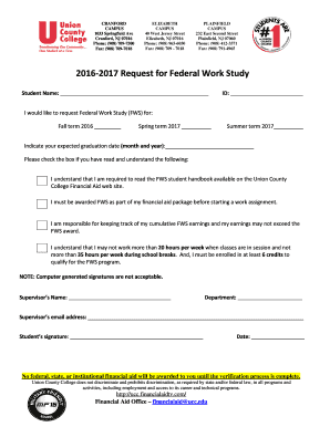Fillable Online 2016-2017 Request for Federal Work Study Fax Email ...