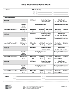 Fillable Online HICS 255 - MASTER PATIENT EVACUATION TRACKING Fax Email ...