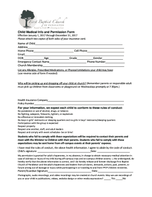 Fillable Online Child Medical Info and Permission Form Fax Email Print - pdfFiller