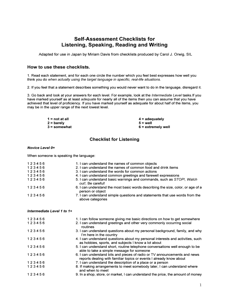 Fillable Online Self-Assessment Checklists for Fax Email Print - pdfFiller