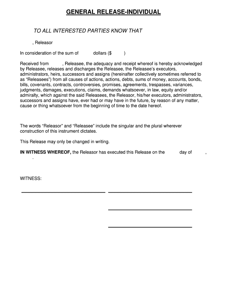 Fillable Online by Releasee, releases and discharges the Releasee, the ...