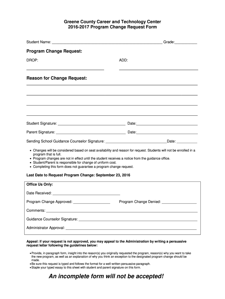 Fillable Online Greene County Career and Technology Center Fax Email Print - pdfFiller