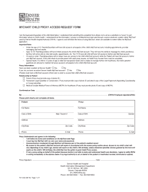 Fillable Online MYCHART CHILD PROXY ACCESS REQUEST FORM Fax Email Print - pdfFiller