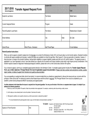 Fillable Online 2017-2018 Transfer Appeal Request Form Fax Email Print ...