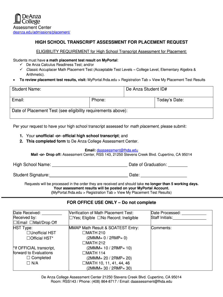 Fillable Online edu/admissions/placement/ Fax Email Print - pdfFiller