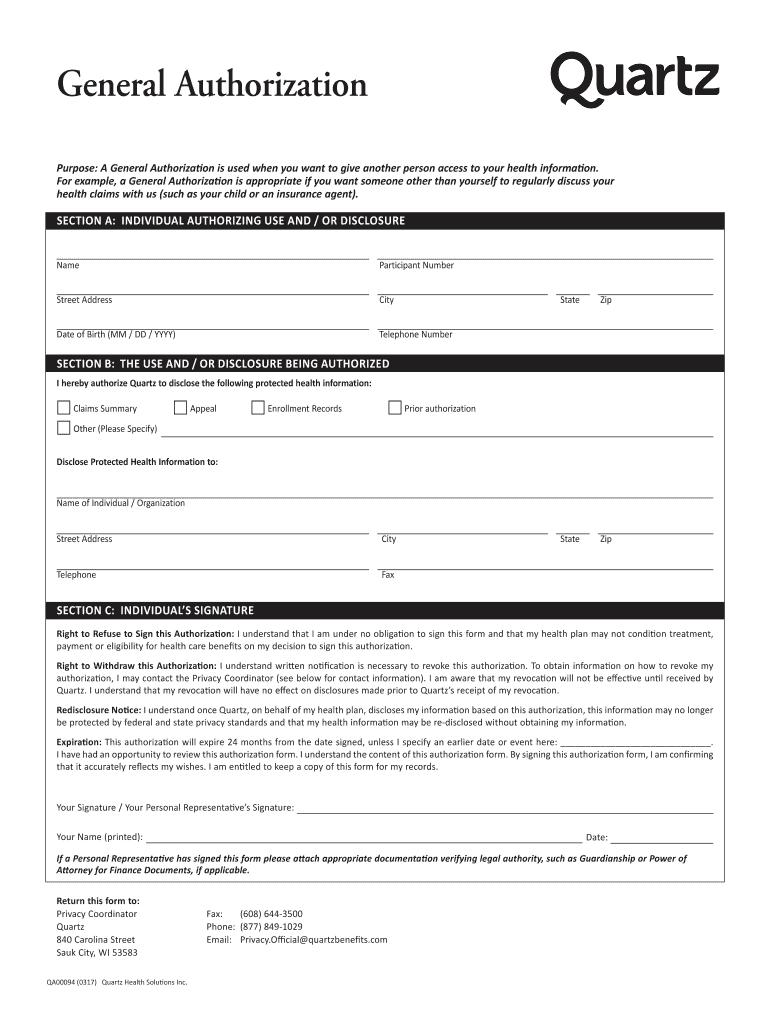 Fillable Online Purpose: A General Authorization is used when you want ...