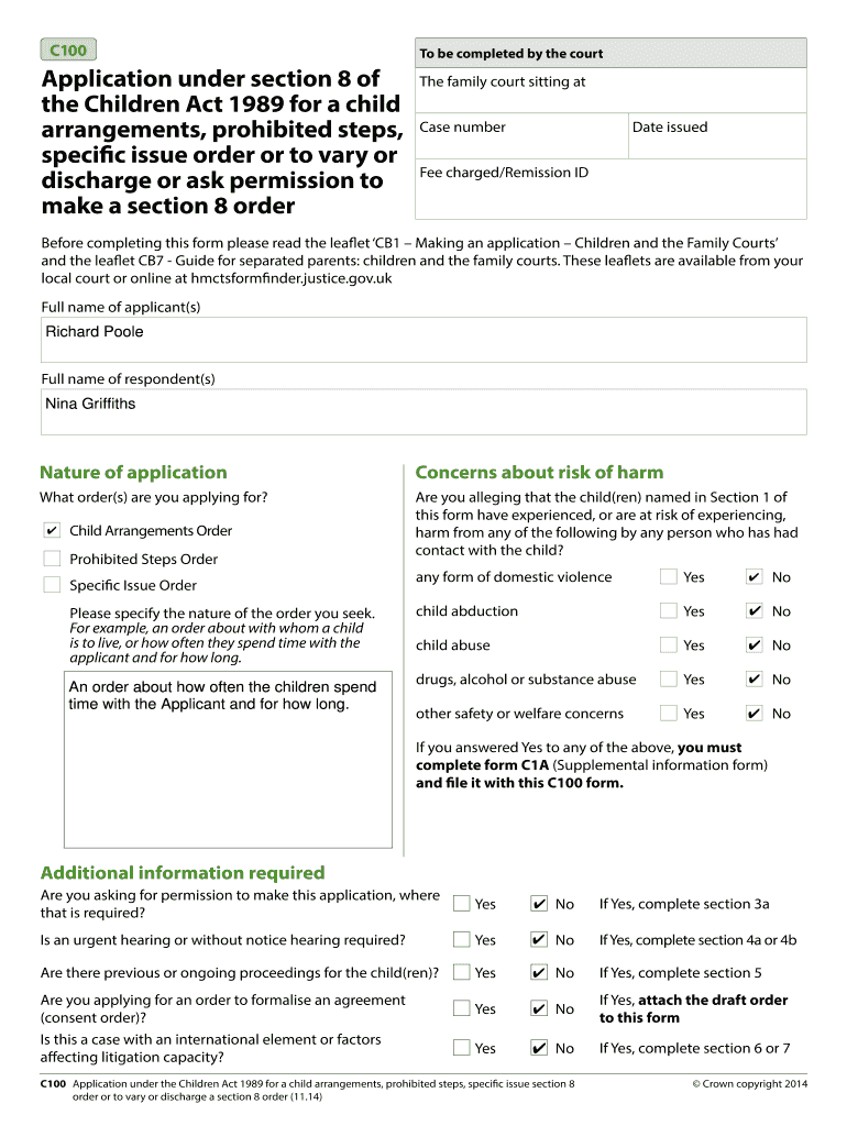 Fillable Online the Children Act 1989 for a child Fax Email Print ...