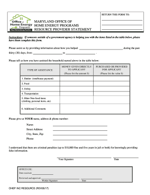 Fillable Online RESOURCE PROVIDER STATEMENT Fax Email Print - pdfFiller