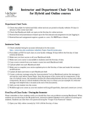 Fillable Online Instructor and Department Chair Task List Fax Email Print - pdfFiller