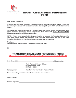 Fillable Online TRANSITION STATEMENT PERMISSION Fax Email Print - pdfFiller