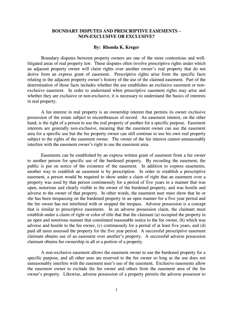 Fillable Online BOUNDARY DISPUTES AND PRESCRIPTIVE EASEMENTS Fax Email ...
