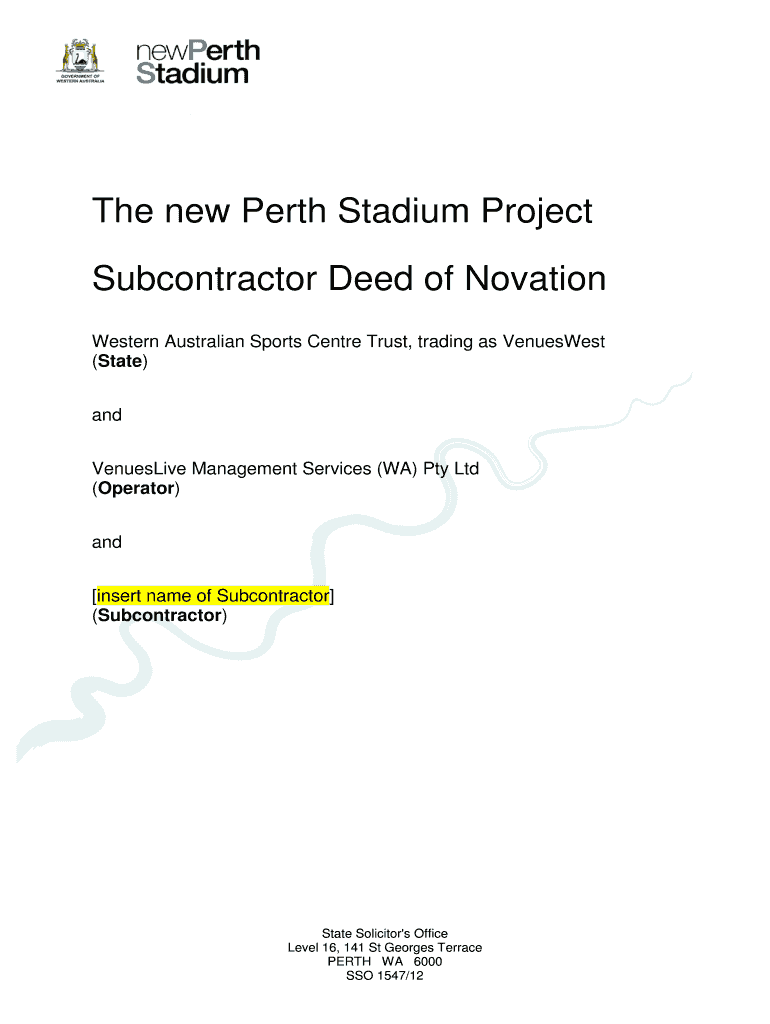 Fillable Online Subcontractor Deed of Novation Fax Email Print - pdfFiller