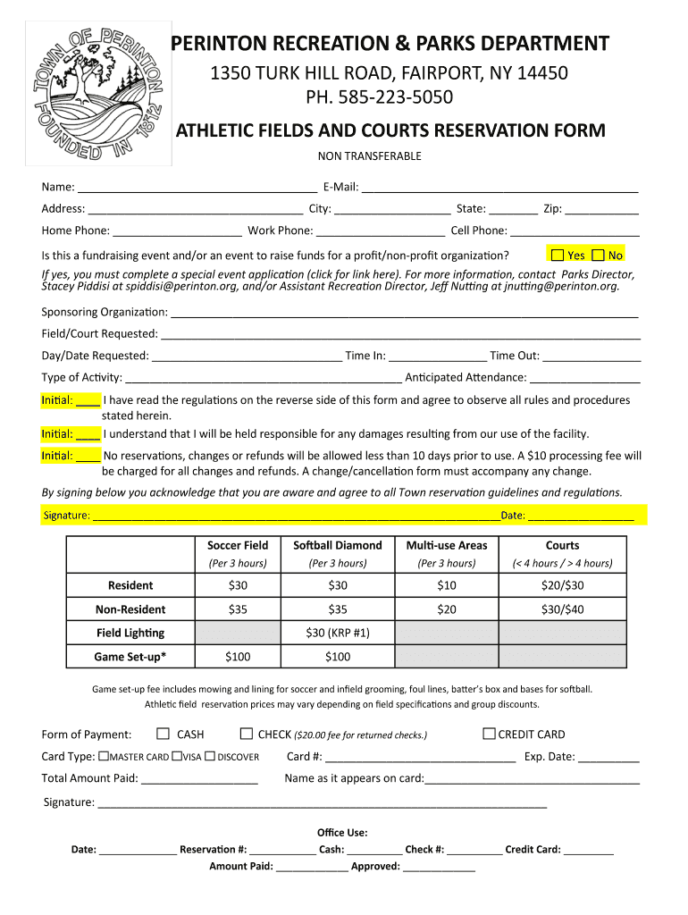 Fillable Online ATHLETIC FIELDS AND COURTS RESERVATION FORM Fax Email Print - pdfFiller