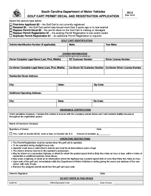 Fillable Online GOLF CART PERMIT DECAL AND REGISTRATION APPLICATION Fax ...