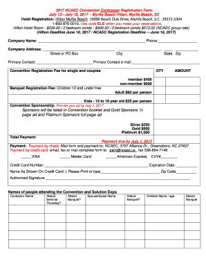 Fillable Online 2017 NCAEC Convention Contractor Registration Form Fax ...