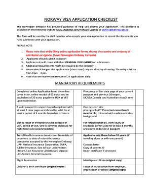 Fillable Online NORWAY VISA APPLICATION CHECKLIST Fax Email Print ...
