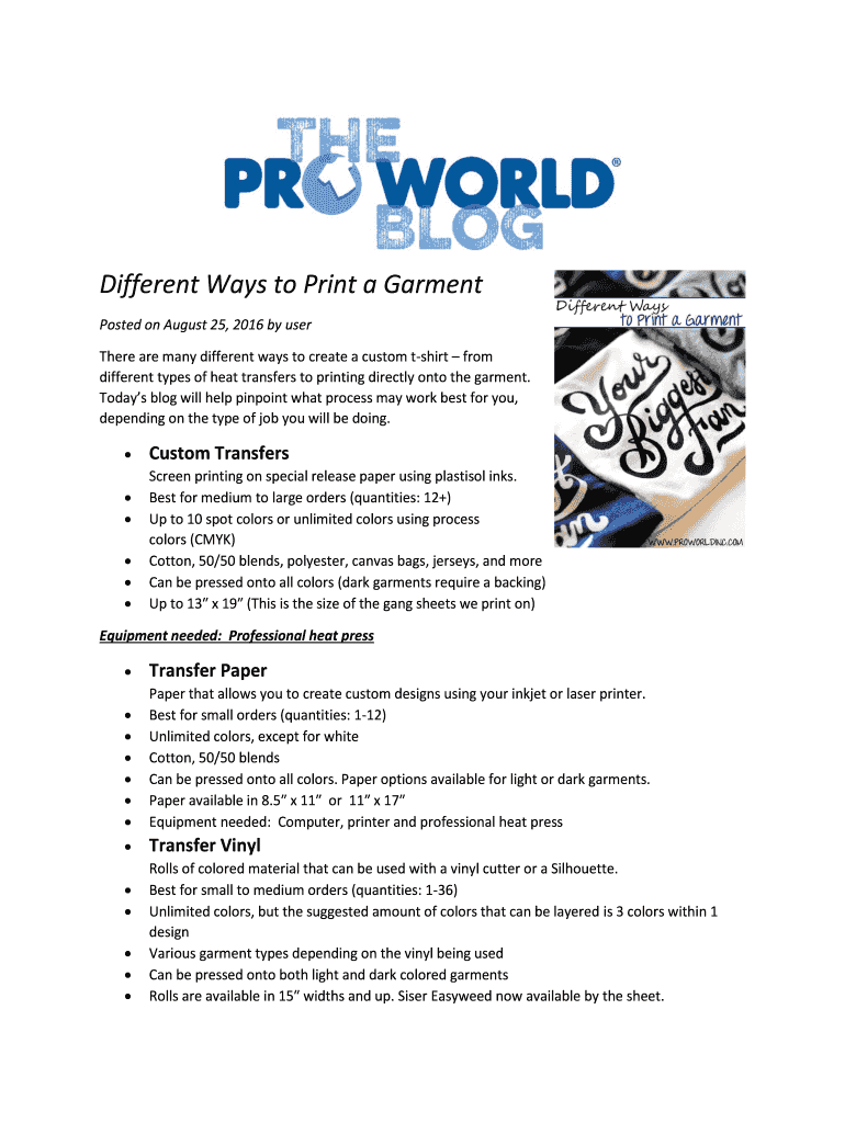 Fillable Online Different Ways to Print a Garment Fax Email Print - pdfFiller