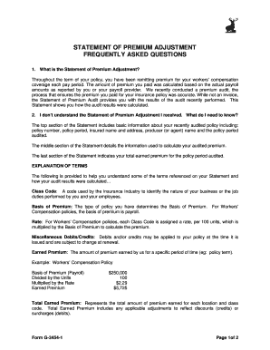 Fillable Online STATEMENT OF PREMIUM ADJUSTMENT Fax Email Print - pdfFiller