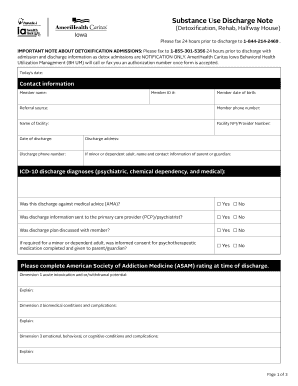 Fillable Online Substance Use Discharge Note Fax Email Print - pdfFiller