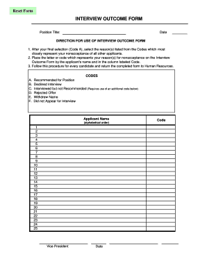 Fillable Online INTERVIEW OUTCOME FORM Fax Email Print - pdfFiller