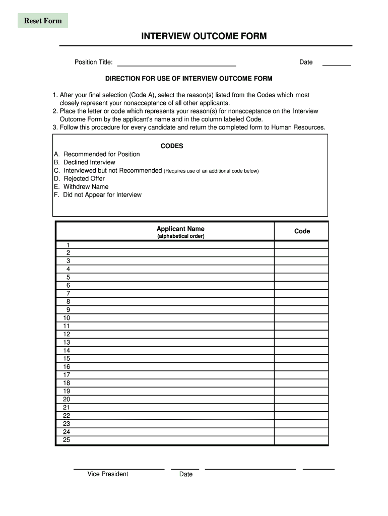 Fillable Online INTERVIEW OUTCOME FORM Fax Email Print - pdfFiller
