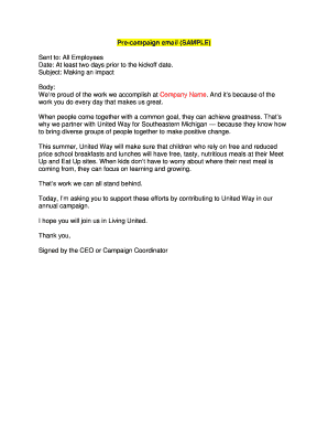 Fillable Online Pre-campaign email (SAMPLE) Fax Email Print - pdfFiller