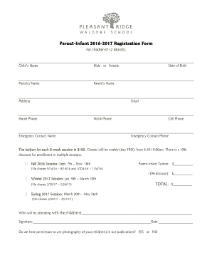 Fillable Online Parent-Infant 2016-2017 Registration Form Fax Email ...