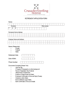 Fillable Online RETIREMENT APPLICATION FORM Fax Email Print - pdfFiller
