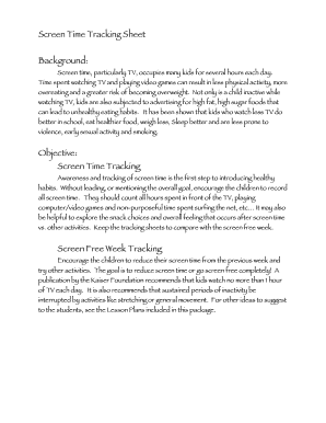 Fillable Online Screen Time Tracking Sheet Fax Email Print - pdfFiller