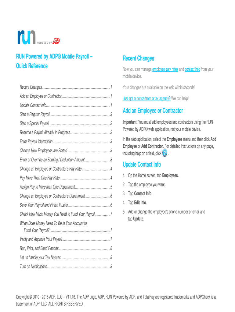 Fillable Online RUN Powered by ADP Mobile Payroll Fax Email Print ...