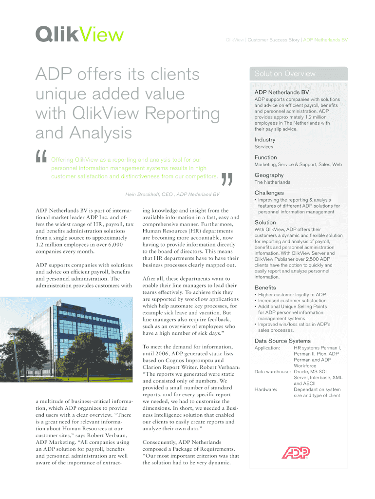 Fillable Online QlikView Customer Success Story ADP Netherlands BV Fax ...