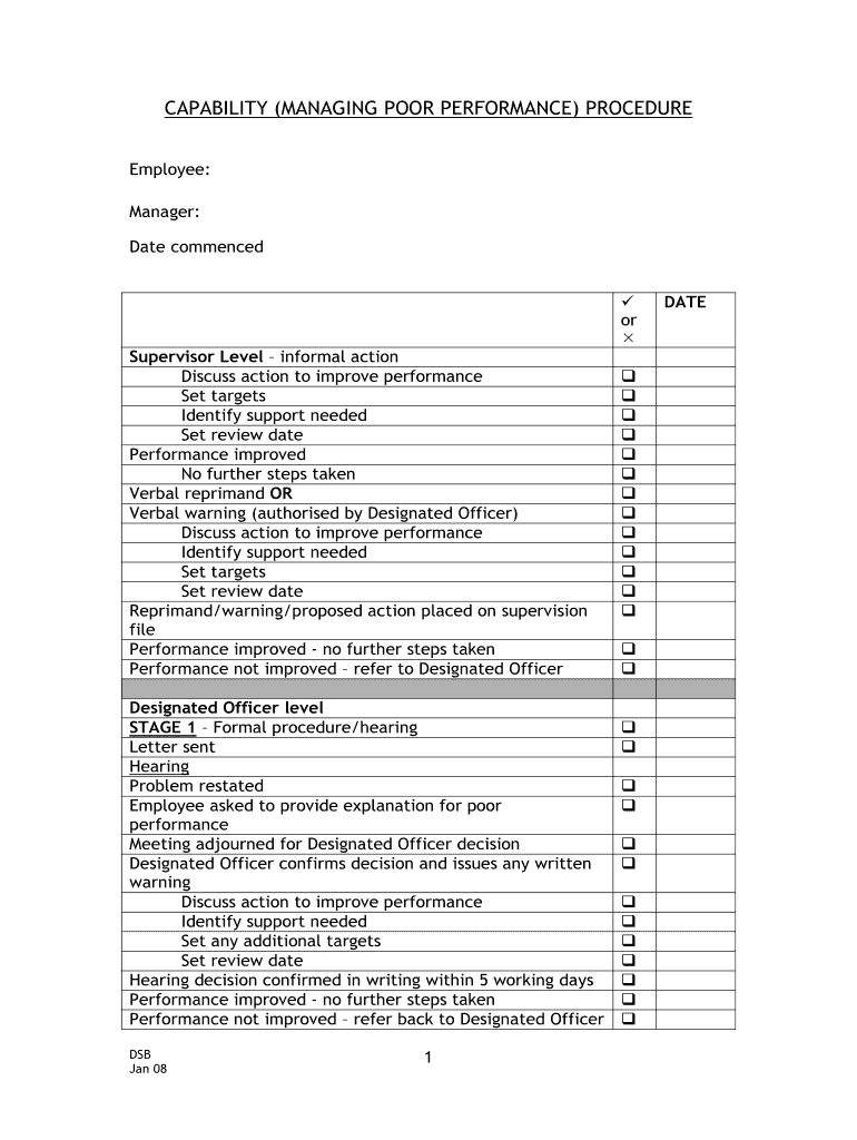 Fillable Online CAPABILITY (MANAGING POOR PERFORMANCE) PROCEDURE Fax ...