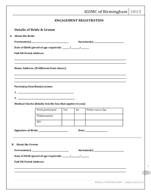 Fillable Online ENGAGEMENT REGISTRATION Fax Email Print - pdfFiller
