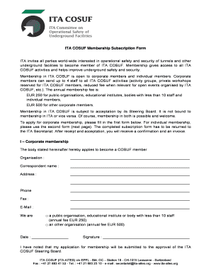 Fillable Online ITA COSUF Membership Subscription Form Fax Email Print ...