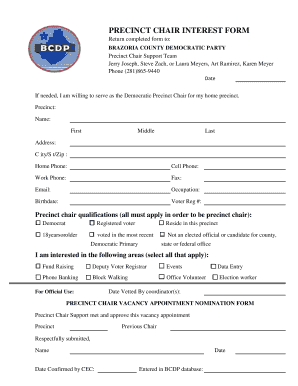 Fillable Online PRECINCT CHAIR INTEREST FORM Fax Email Print - pdfFiller