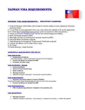 Fillable Online TAIWAN VISA REQUIREMENTS: Fax Email Print - pdfFiller