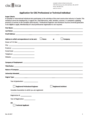 Fillable Online Application for CISC Professional or Technical Individual Fax Email Print ...