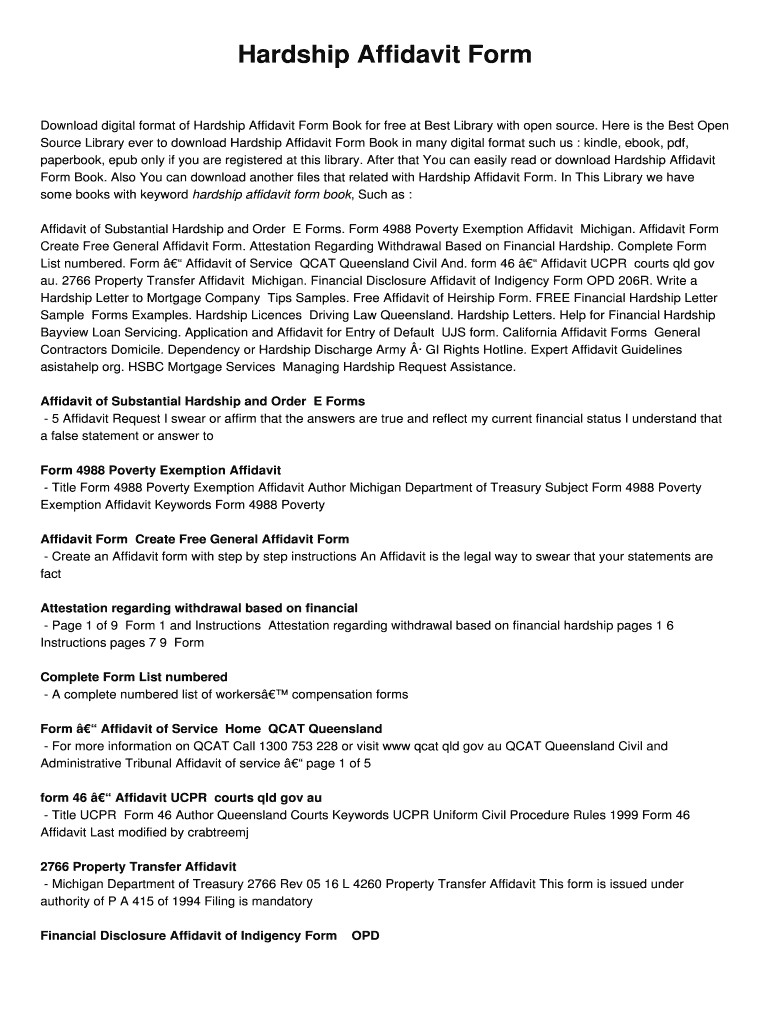 Fillable Online Download digital format of Hardship Affidavit Form Book ...