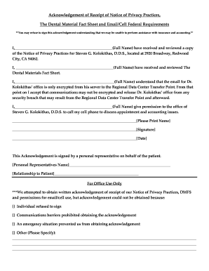 Fillable Online Acknowledgement of Receipt of Notice of Privacy ...