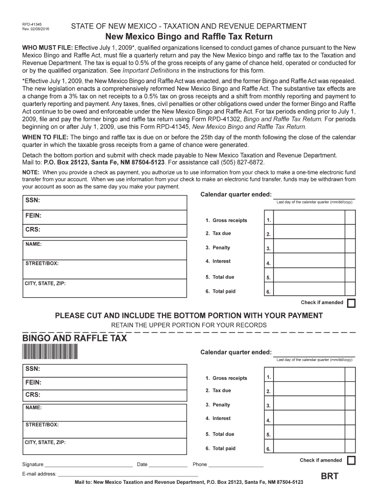 New Mexico Bingo and Raffle Tax Return: Fill out & sign online | DocHub