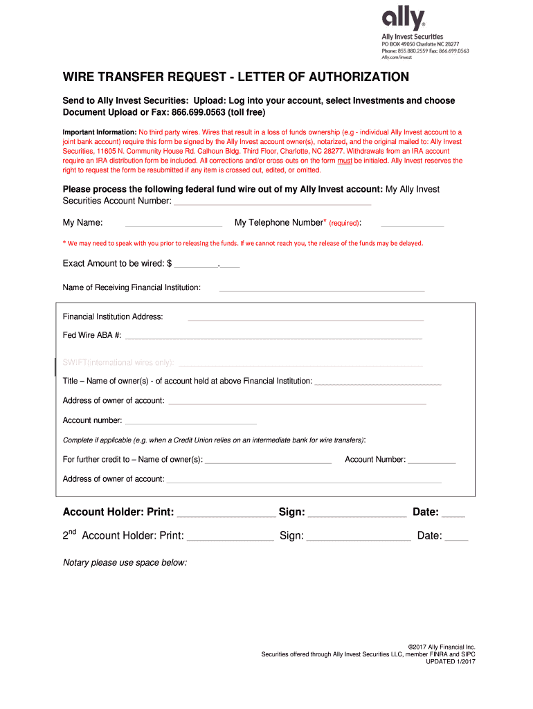 Fillable Online WIRE TRANSFER REQUEST - LETTER OF AUTHORIZATION Fax ...