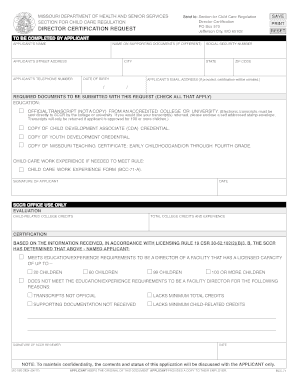 Fillable Online health mo DIRECTOR CERTIFICATION REQUEST Fax Email ...