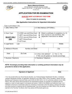 Fillable Online APPLICATION FOR RE-EXAMINATION. See Application ...