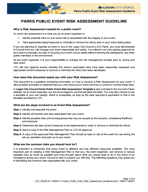 Fillable Online Parks Public Event Risk Assessment Guideline Fax Email ...